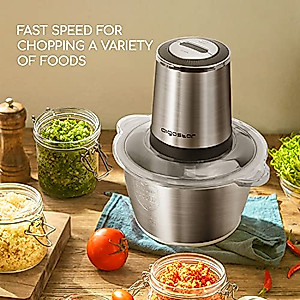 Aigostar 8-Cup Food Processor, Electric Food Chopper with 1.8L Stainless Steel Bowl for Garlic, Meat, Vegetables, Fruits and Nuts, Onion Chopper for Dicing, Mincing, and Puree, 300W(1)