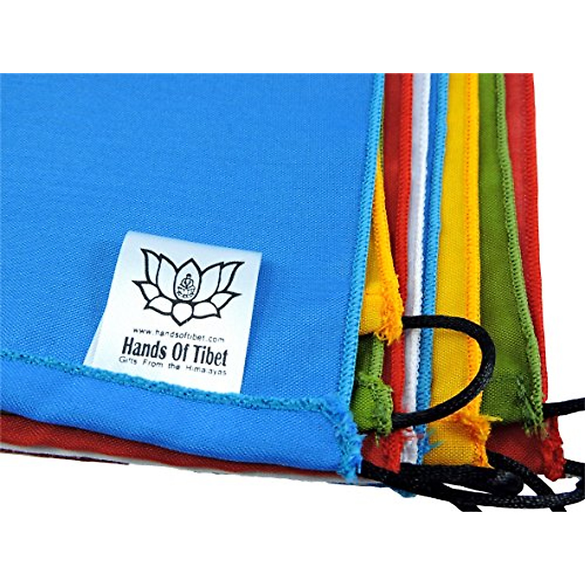 Blank prayer flags set of 10 flags surged edge. five Tibetan traditional colors which are Yellow, green, red, white and blue. Each color represents an element.