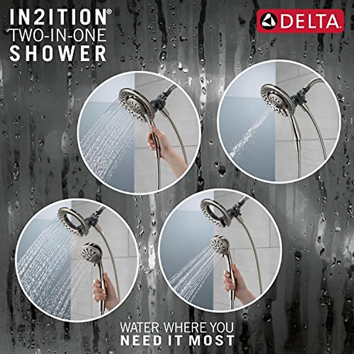 Delta D75486CSN In2ition 1.75 GPM 2-in-1 Multi Function Shower Head and Hand Shower with 60" Hose - Limited Lifetime Warranty Spotshield Brushed Nickel