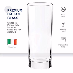 Paksh Novelty Italian Highball Glasses [Set of 6] Clear Heavy Base Tall Bar Glass - Drinking Glasses for Water, Juice, Beer, Wine, Whiskey, and Cocktails | 13-Ounce Cups