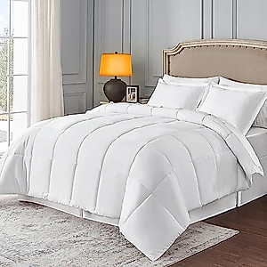 Ihanherry White King Comforter Set 8 Pieces, All Season Bed in a Bag, Comfortable King Bedding Sets with 1 Bed Skirt, 1 Fitted Sheet, 1 Flat Sheet, 1 Comforter, 2 Pillowcases, 2 Pillow Shams