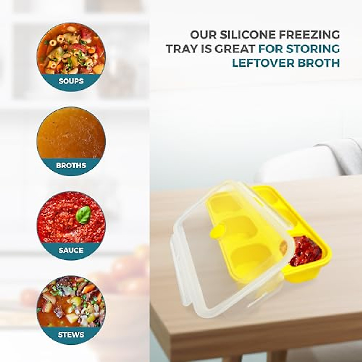 1 Cup SILICONE FREEZER MOLDS with lids, SILICONE STORAGE CONTAINERS, SILICONE MOLDS for Food, Soup Sauce Meal Prep, (BPA Free)