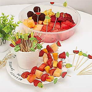 Minisland Mix-colored Fruits Watermelon Pineapple Leaf Cocktail Toothpicks 4.7 Inch Long Bamboo Skewers for Appetizers Drinks Hawaiian Party Food Picks 100 Counts- MSL115