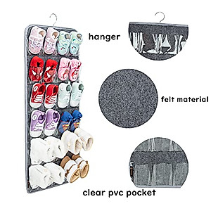PACMAXI Over The Door Shoes Organizer for 12 Pairs of Baby Shoes Boys Girl, Hanging Baby Shoe Organizer with Hanger(Felt Material-Grey)