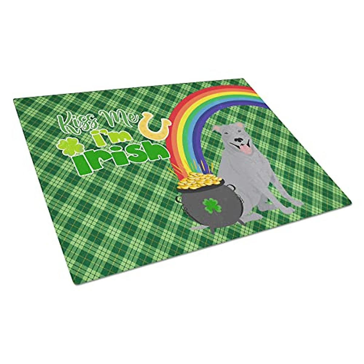 Caroline's Treasures WDK4736LCB Blue Pit Bull Terrier St. Patrick's Day Glass Cutting Board Large, 12H x 16W, multicolor