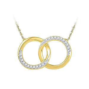 The Diamond Deal 10kt Yellow Gold Womens Round Diamond Interlocking Double Circle Pendant Necklace 1/10 Cttw