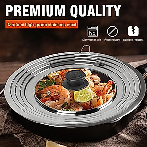 Universal Lid for Pots and Pans Skillets, Stainless Steel Pan Cover fit Fits 8.2-12.5 Inch Cookware, Large Replacement Frying Pan Cover, Cast Iron Skillet Pot Lids with Heat Resistant Knob
