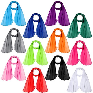 Crowye 12 Pieces Solid Color Chiffon Shawls Long Sun Proof Scarves Wraps Sheer Lightweight Breathable Chiffon Scarf for Women Bridal Wedding Formal Evening Party Accessories, 19.6 x 61 Inch