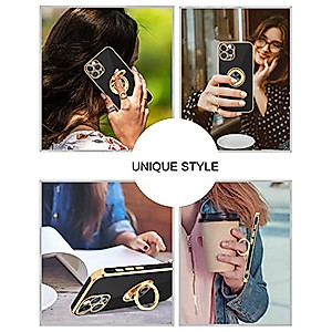BENTOBEN iPhone 12 Pro Case with 360° Ring Holder, Shockproof Slim Kickstand Magnetic Support Car Mount Women Men Non-Slip Protective Phone Case for iPhone 12 Pro 6.1", Black/Gold