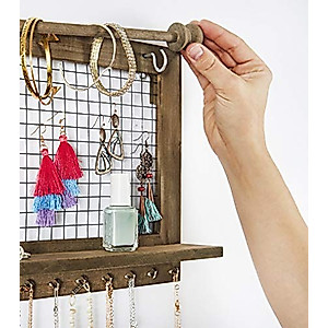 SoCal Buttercup Rustic Jewelry Organizer with Bracelet Rod Wall Mounted - Wooden Wall Mount Holder for Earrings, Necklaces, Bracelets, and Many Other Accessories
