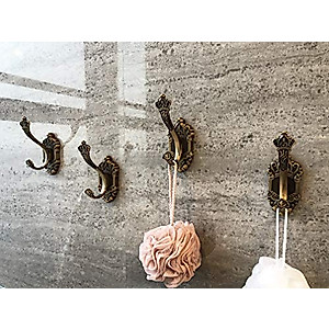 SDH Rustic Coat Hooks - Wall Mounted Towel Hooks - Aluminum Heavy Duty Wall Hooks for Hanging Coats Purse Bags & Clothes in Bathroom & Hallway, Crown Themed Pack of 2 Antique Brass Utility Hooks