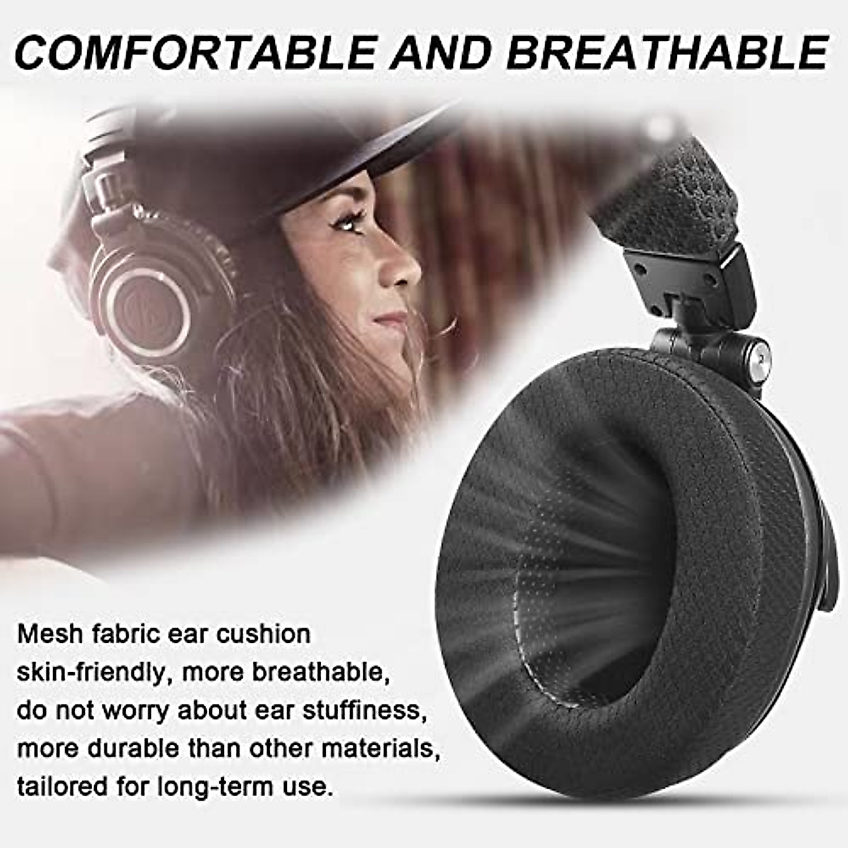Upgraded Replacement Earpads Cushions for HyperX Cloud/Alpha, Turtle Beach Stealth 400/600, Audio Technica M50X/M40X & More - Ear Pads with Breathable Mesh Fabric/Added Thickness/Memory Foam