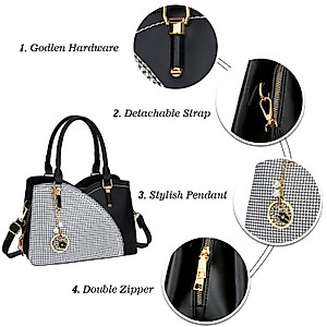 KKXIU Triple Compartments Purses and Handbags for Women Fashion Ladies Satchel Shoulder Top Handle Bag (1-Black)