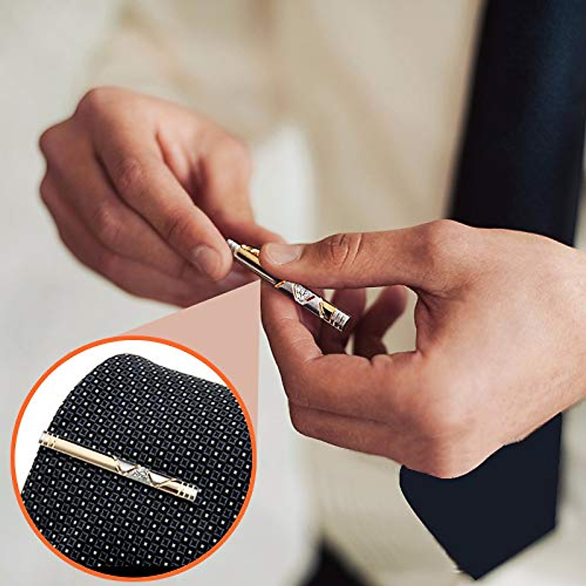 BagTu Two Tone Cufflinks and Tie Clip Set with Gift Box and Greeting Card, Stylish Golden Cufflinks and Tie Clip Gift Set for Men