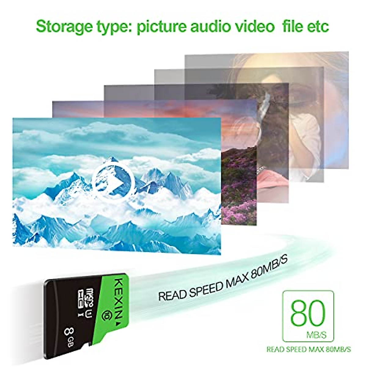 KEXIN 5 Pack 8GB Micro SD Card MicroSDHC UHS-I Memory Cards Class 10, C10, U1