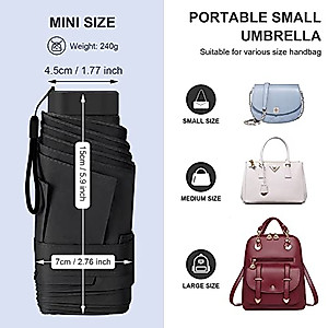 LEAGERA Compact Travel Umbrella with Case - Mini Umbrella for Purse, Small Lightweight &Tiny Design Perfect for Parasol Outdoor Sun&Rain Umbrellas, Black