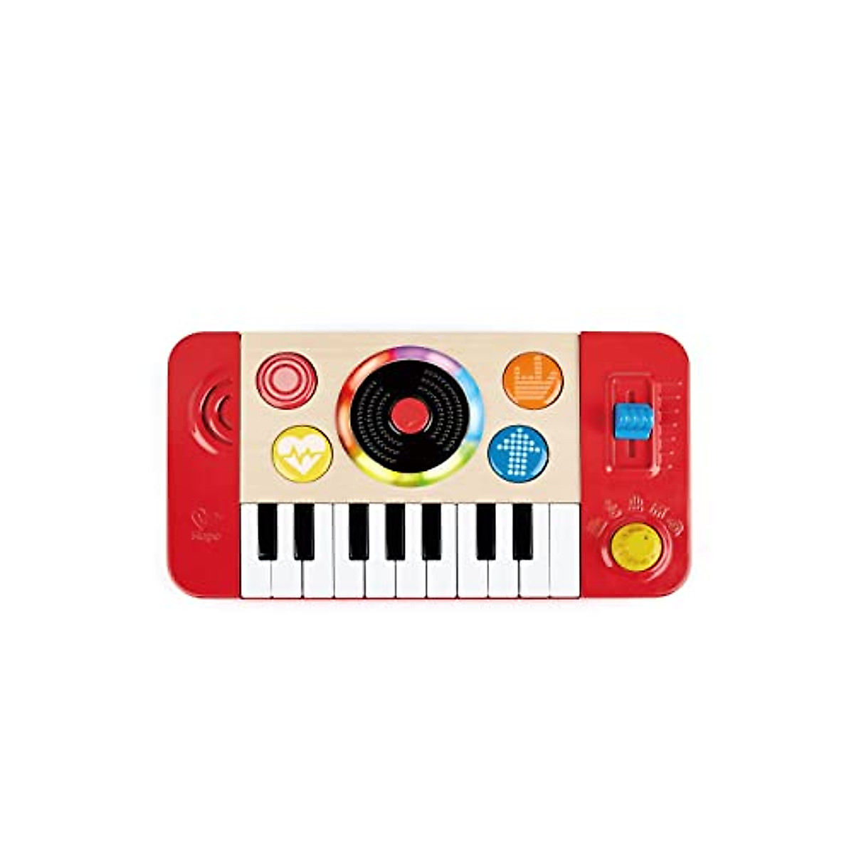Hape Kids Portable DJ Mix and Spin Studio Music Toy Playset with Lights, Sound, and 18 Key Keyboard for Kids Ages 1 to 5 Years , Red
