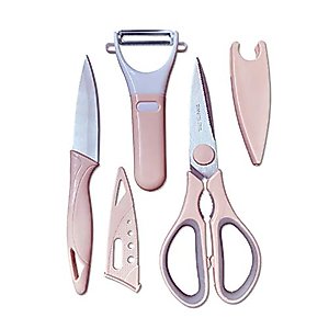 JS Kitchen Scissor 3-Pcs Set,Poultry Shears,Kitchen Cooking Knife Set with Melon Planing Fruit Knife and Peeler for Cutting Poultry, Chicken, Meat, Herbs, Vegetables and Fish.