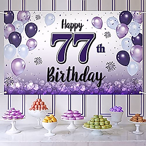 LASKYER Happy 77th Birthday Purple Large Banner - Cheers to 77 Years Old Birthday Home Wall Photoprop Backdrop,77th Birthday Party Decorations.