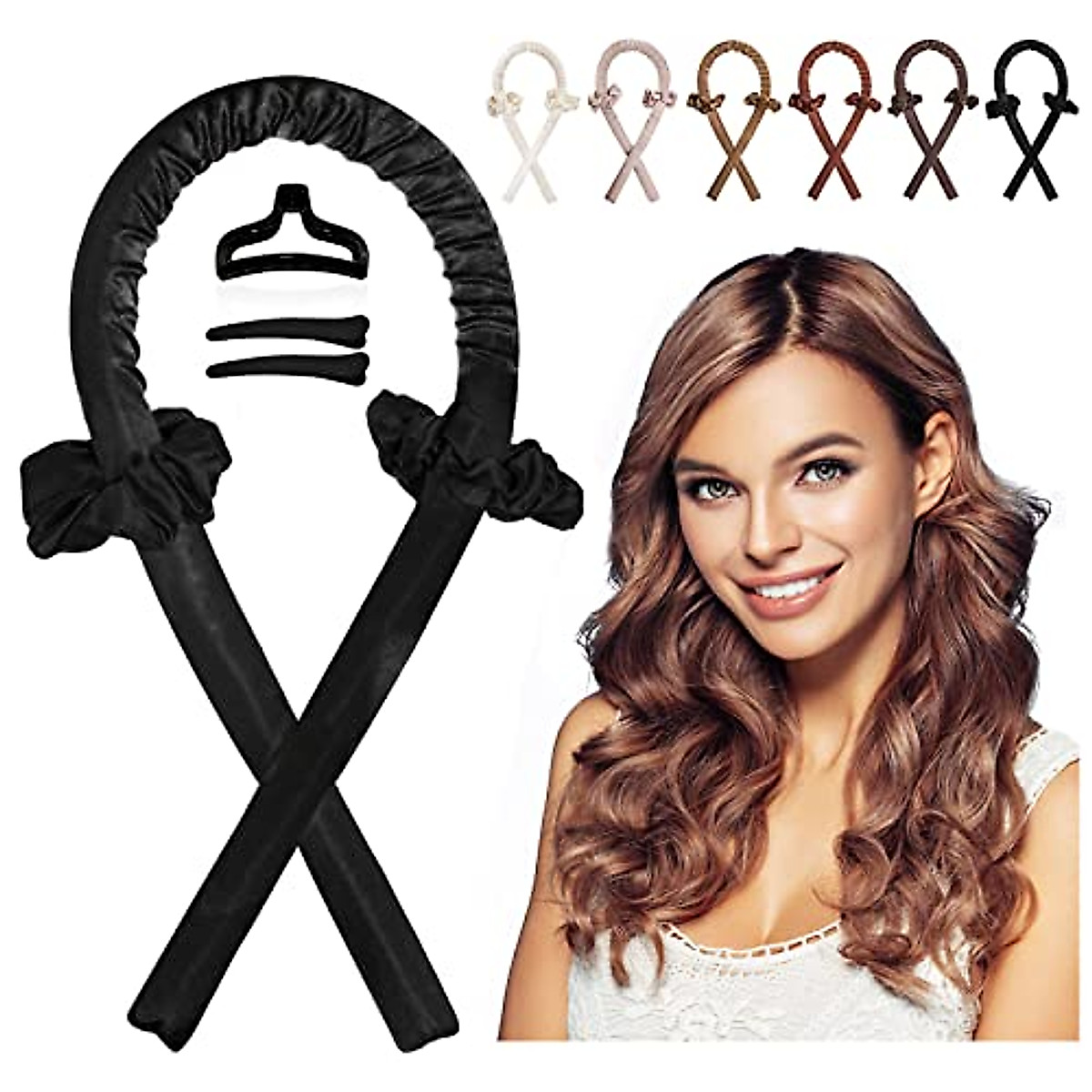 cobinaan Heatless Curling Rod Headband No Heat Hair Curlers for Long Hair Silk Curls You Can To Sleep In Overnight, Soft Rubber Hair Rollers, Curling Ribbon and Rods for Natural Hair (Black)