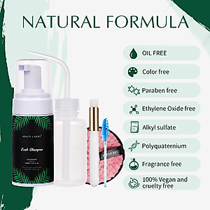 ARISON LASHES Eyelash Shampoo Cleanser Extension Kit︱Mousse Lash Cleanser for Extensions︱Reusable Mascara Brush︱100ml/3.38 fl.oz