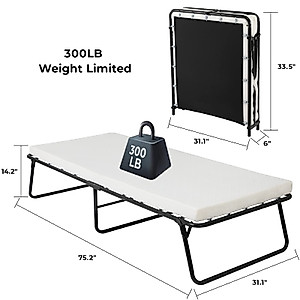 LIFERUN Folding Bed with Mattress for Adults, Rollaway Bed with Mattress for Adults, Metal Bed Frame with Memory Foam Mattress, Portable Bed for Adults & Kids(75" x 31"x14")