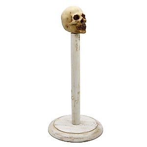 Rustic Wood Skull Paper Towel Holder Stand Up Paper Towel Holder, Easy One-Handed Tear Kitchen Paper Towel Dispenser with Weighted Base for Standard Paper Towel Rolls,Rustic White