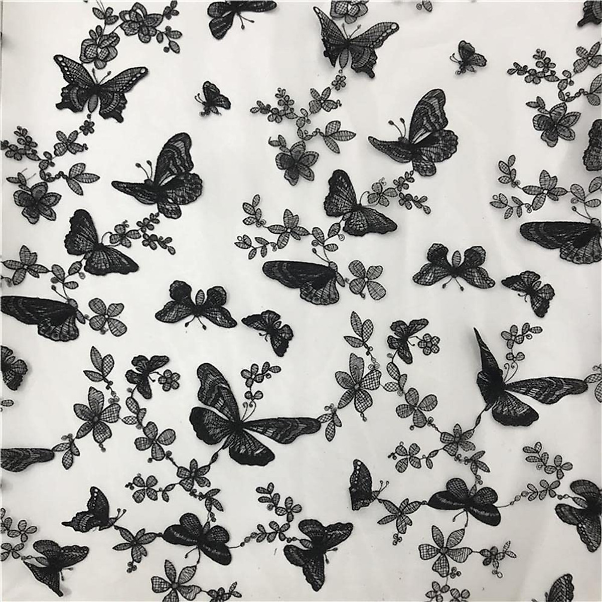 51" Width 3D Vivid Butterfly Lace Fabric Exquisite Flower Embroidery Soft Tulle Lace Fabric for Wedding Bridal Lace Dress Party Dress Home Decor (3 Yard, Apricot Mesh+Black Butterfly)