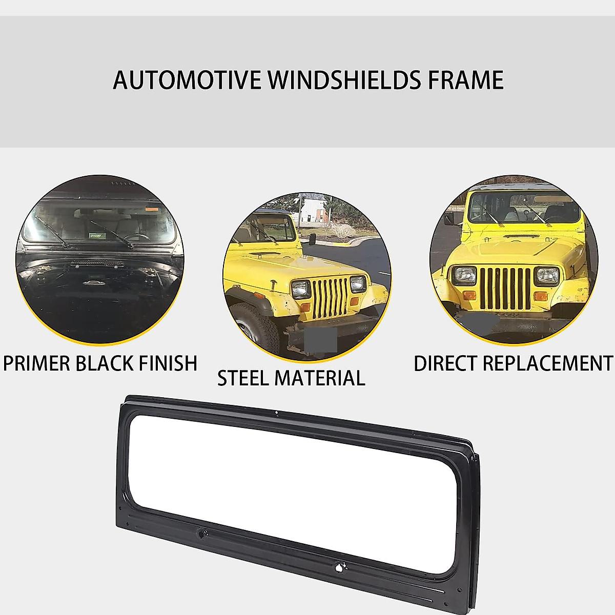 KUAFU Front Windshields Frame Steel Compatible with 1987-1995 Jeep Wrangler YJ (Replace for CH1280101 55174576)