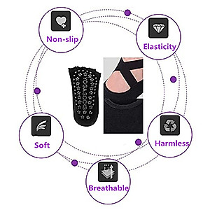 ReachTop Toeless Yoga Socks for Women, 4 Pairs Non Slip Fitness Toe Socks Cotton Slipper Socks for Dance Pilates Barre