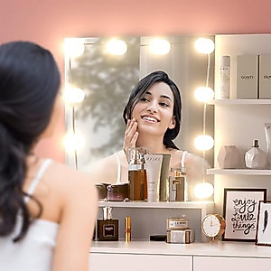 Makeup Vanity Table, Make Up Vanity Desk with Large Mirror and 10 LED Lights, Brightness Adjustable, Dresser Table Desk with Drawers & Shelves, Bedroom Vanitys Desk for Girls Women, White, New