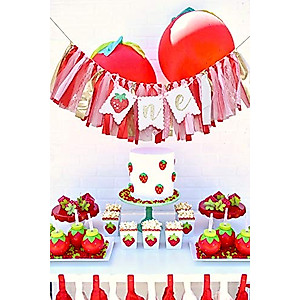Berry Strawberry Theme High Chair Banner - Sweet First Birthday Banner - Smash Cake Photo Prop - 1st Birthday Photo Backdrop Decorations - Birthday Souvenir and Gifts for Kids (Strawberry-2)