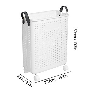 WUSILILU Dirty Clothes Hamper with Wheel, 14.8 * 12.2 * 19.7in PP Folding Laundry Hamper Large Rolling Clothes Basket Organizer for Closet, Laundry Room, Dormitory, Bedroom, Bathroom (White, Small)