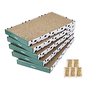 PAWSFANS Cat Scratcher Cardboard Scratch Pad with Box Durable Corrugate Scratching Board Kitty Sofa Lounge Bed Reversible Catnip Included for Indoor Cats,Large (Box, 5pcs)