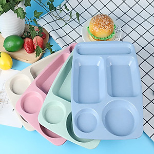 ROCMAN CAYOE Divided Plates for Adults, Wheat Straw Plastic Divided Plates School Lunch Trays Fast Food Trays / Cafeteria Trays with Compartments(Blue)