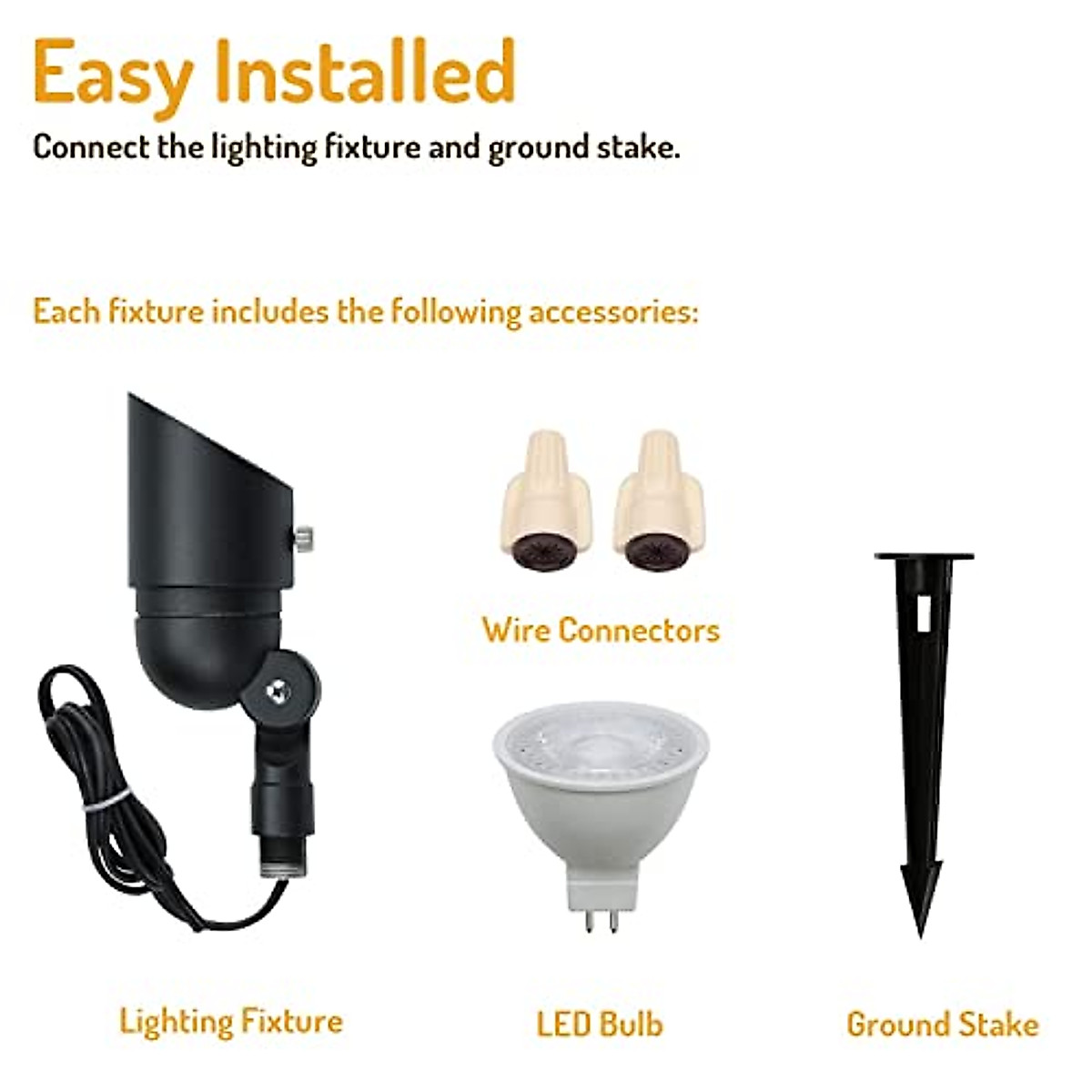 Lumina 4W LED Landscape Lighting Waterproof Landscape Lights Outdoor Low Voltage Spotlights for Walls Trees Flags Light with Warm White MR16 LED Bulb ABS Ground Stake Black SFL0104-BKLED6 (6PK)