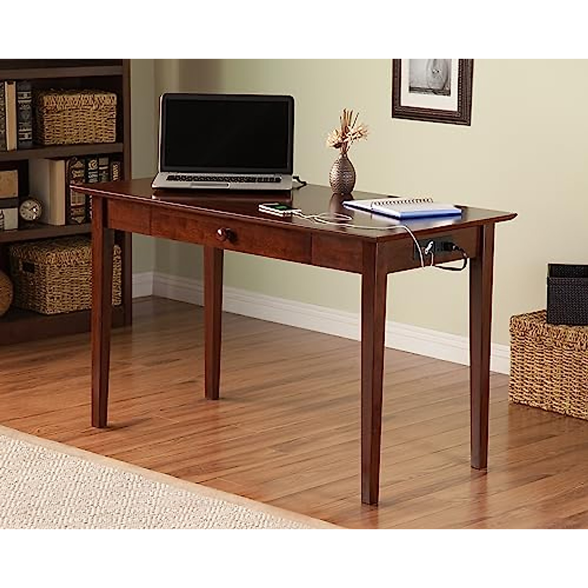 AFI, AH12114, Shaker Desk with Drawer and Charging Station, Walnut