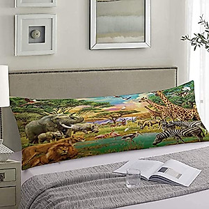 Body Pillow Cover,Africa Animal Rhino Flamingo Lion Zebra Giraffe Family Printed Long Pillow Cases Protector with Zipper Decor Soft Large Covers Cushion for Beding,Couch,Sofa,Home Gift 20"x54"