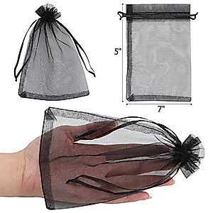 acDesign Jewelry Bags Drawstring 200Pcs Organza Bags 5"x7" Wedding Favor Bags for Candy Jewelry Makeup Pouches(Black)