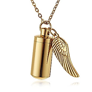 STWTR Stainless Steel Cylindrical Souvenir Capsule Pill Pendant Necklace, Cremated Ashes Pill Container Necklace (Gold-A)