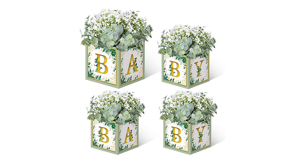 Sage Green Baby Shower Boxes - 4PC Party Supplies