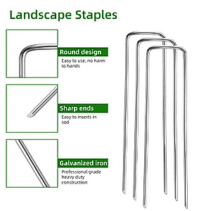 Luijnbn 30 Pack Lawn Staples, Premium Garden Landscape Staples, Galvanized Heavy-Duty Gauge Stakes, U-Shaped Tent Stakes, Anti-Rust Fence Netting Pins Ground Spikes, Sod Pins