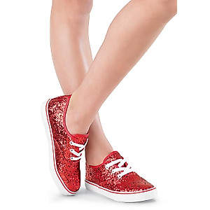 Balera Shoes Girls for Dance Womens Sneakers with Glitter Lace Up Shoes Red