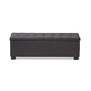 Baxton Studio Orillia Modern and Contemporary Dark Grey Fabric Upholstered Grid-Tufting Storage Ottoman Bench