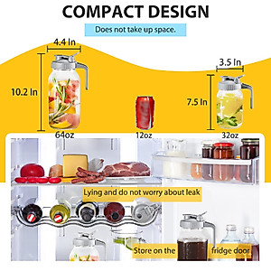 Glyntrof Mason Jar Glass Pitcher, 64 Oz Heavy Duty Filter Water Jug with Pour Spout Handle Lid for Storage Cold Brew Coffee, Ice Beverage, Iced Milk, Juice, Lemonade, Sun Tea, Fruit Tea