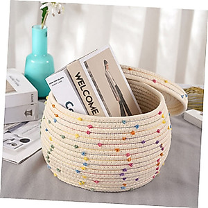 CHILDWEET Rope Storage Basket Round Storage Basket Small Baskets for Shelves Laundry Basket Woven Round Rattan Boxes Woven Storage Bin Rattan Storage Baskets Home Supplies Bedroom Organizer