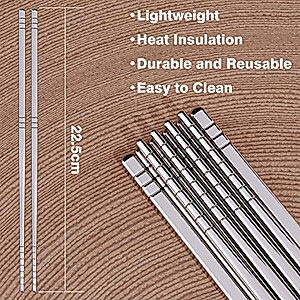 Omia Metal Chopsticks Premium Reusable 5 Pairs Stainless Steel Chopsticks Dishwasher Safe Lightweight Non-Slip Chop Sticks