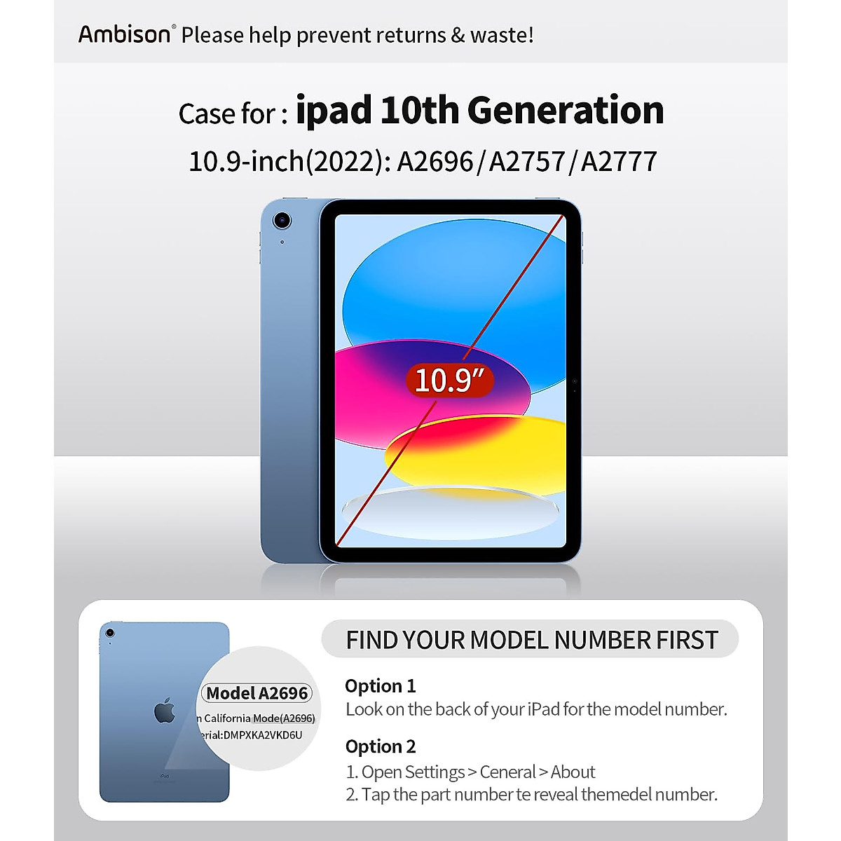 Ambison Case for iPad 10th Generation 2022 10.9 inch for Kids Girls with 9H Tempered Glass Screen Protector, Rugged Heavy Duty Shockproof Protective Case with Butterfly Stand,Carrying Strap-Multicolor