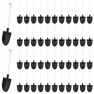 AUEAR 100 Pack Mini Shovel Shape Spoons Black Plastic Shovel Disposable Cute Dessert Spoons for Ice Cream Pudding Yogurtn