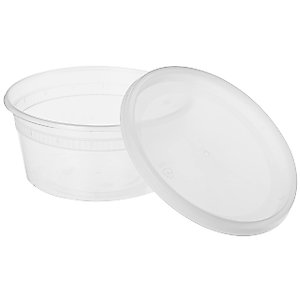 Asporto 12 Ounce To Go Boxes, 100 Microwavable Round Soup Containers - Clear Plastic Lids Included, Do Not Contain BPA, Clear Plastic Soup Containers, Disposable - Restaurantware